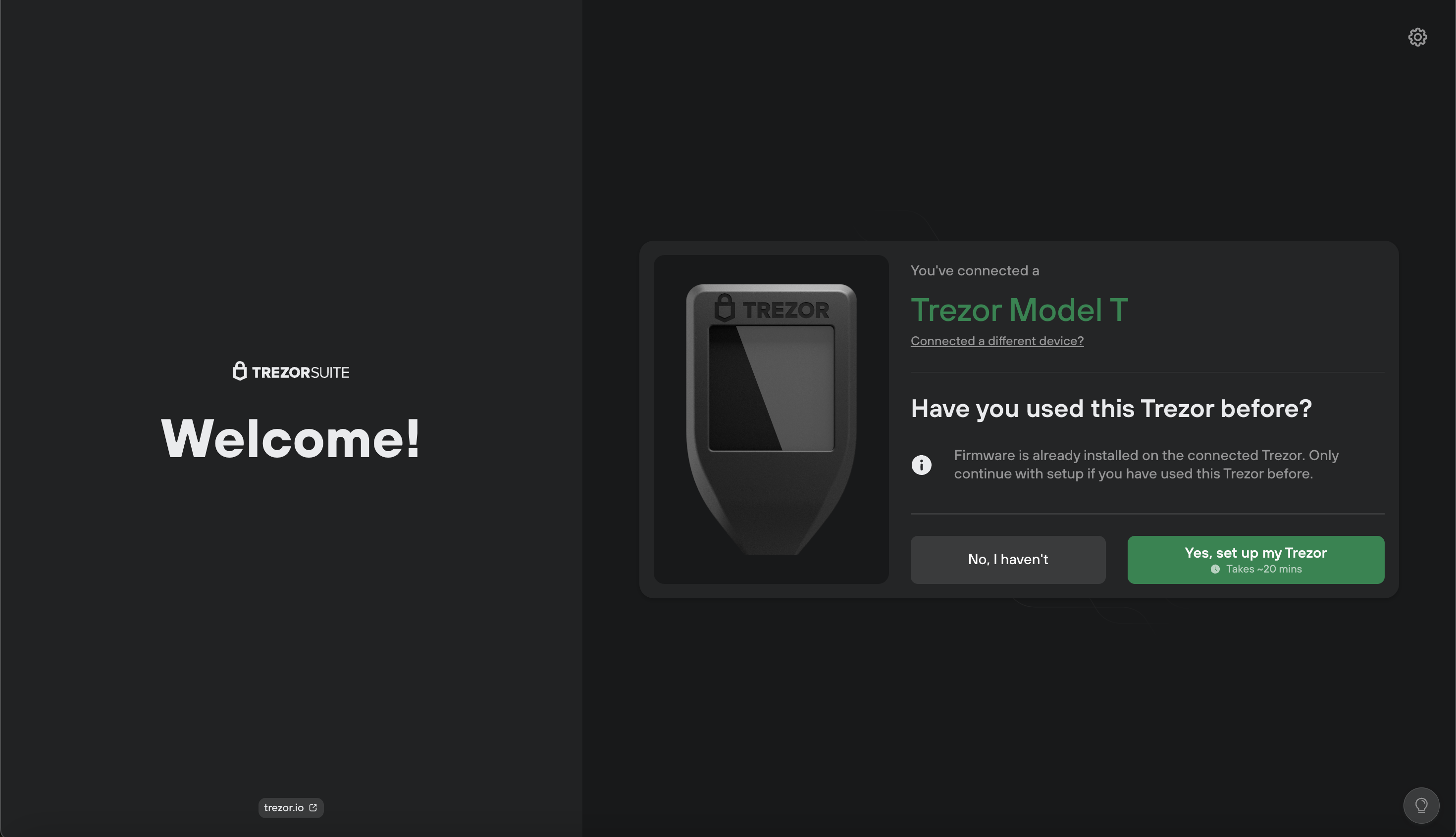 Set up your Trezor Model T in Trezor Suite